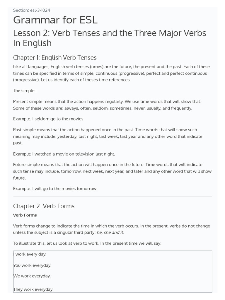 Grammar for ESL – Lesson 2_ Verb Tenses and the Three Major Verbs In ...
