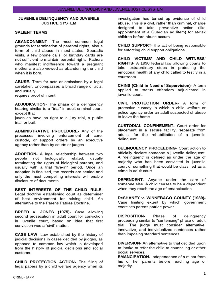 Crim 5 Notes Full 1 | PDF | Juvenile Delinquency | Juvenile Court