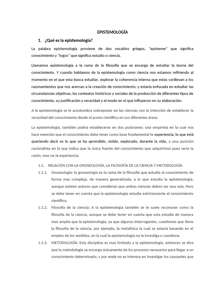 Qué Es La Epistemología Filo Trab | PDF | Epistemología | Conocimiento