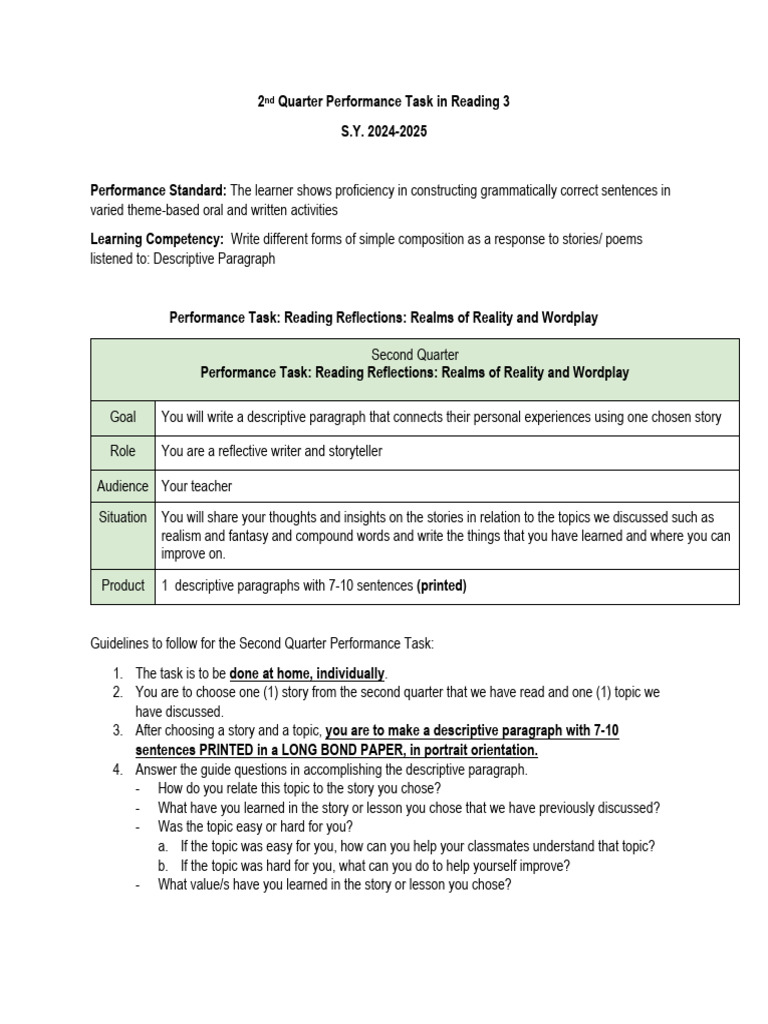 2nd Quarter PETA Reading 3 | PDF | Human Communication | Learning