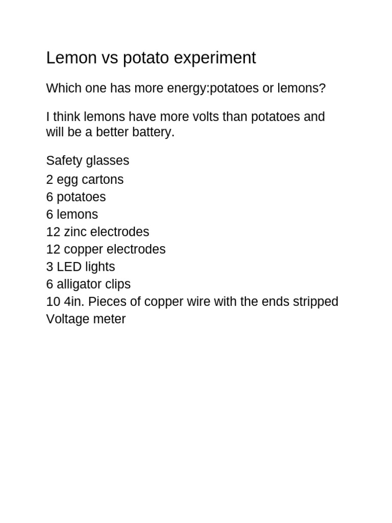 Lemon vs Potato Battery Experiment | PDF | Electric Power | Electrical ...