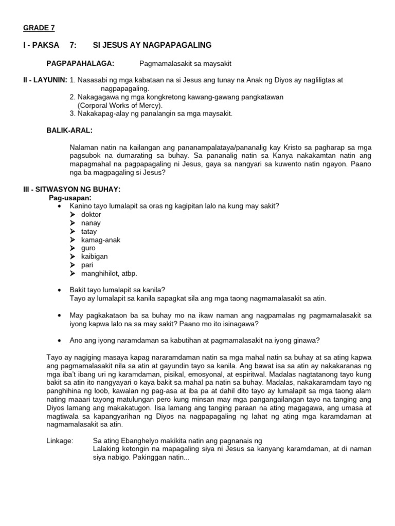 Grade 7 LP 7 Si Jesus Ay Nagpapagaling | PDF