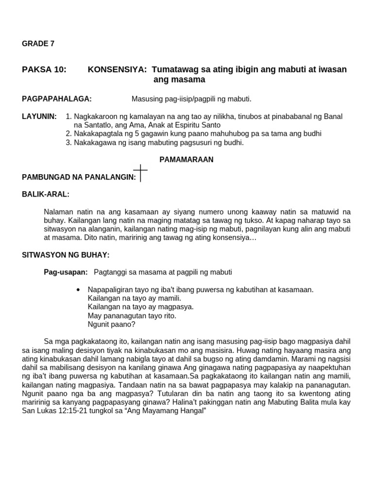 grade-7-LP-10-Konsensiya-tumatawag-sa-ating-ibigin-ang-mabuti-at-iwasan-ang-masama | PDF