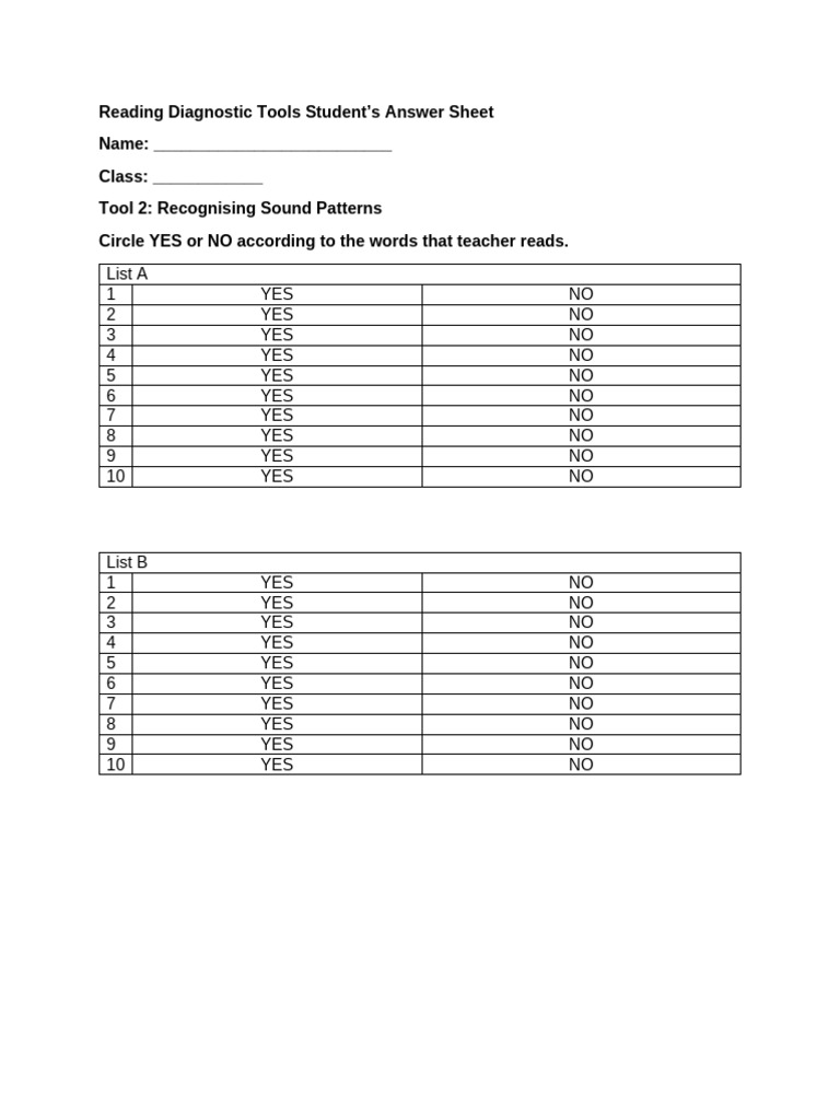 Reading Diagnostic Tools Student | PDF