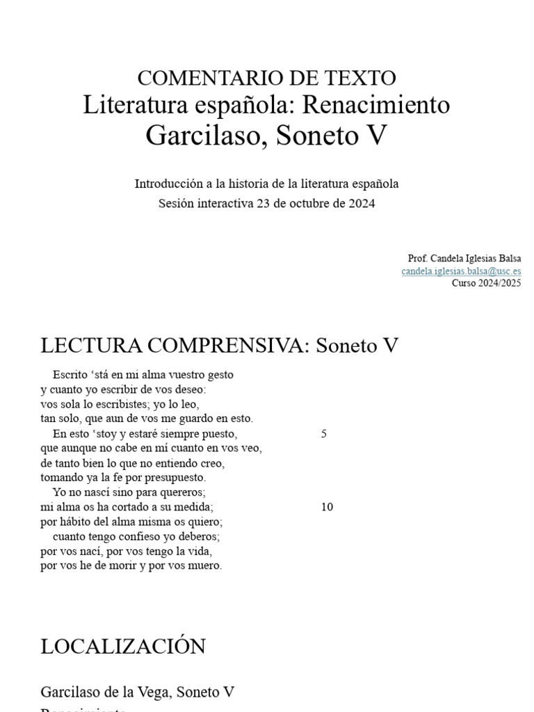 Análisis del Soneto V de Garcilaso | PDF | Sonetos | Poética
