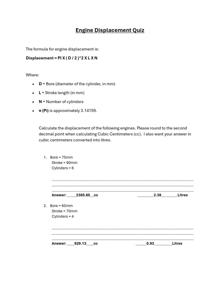 Engine Displacement for Enthusiasts | PDF | Volume | Engine Technology