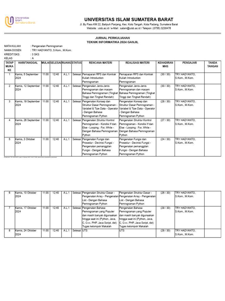 13 Laporan Jurnal Perkuliahan Pengenalan Pemrograman | PDF