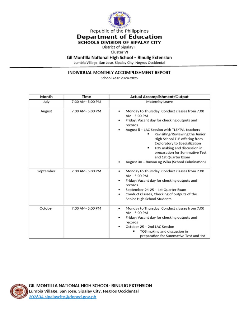 Accomplishment Report Sample - DepED | PDF | Philippines
