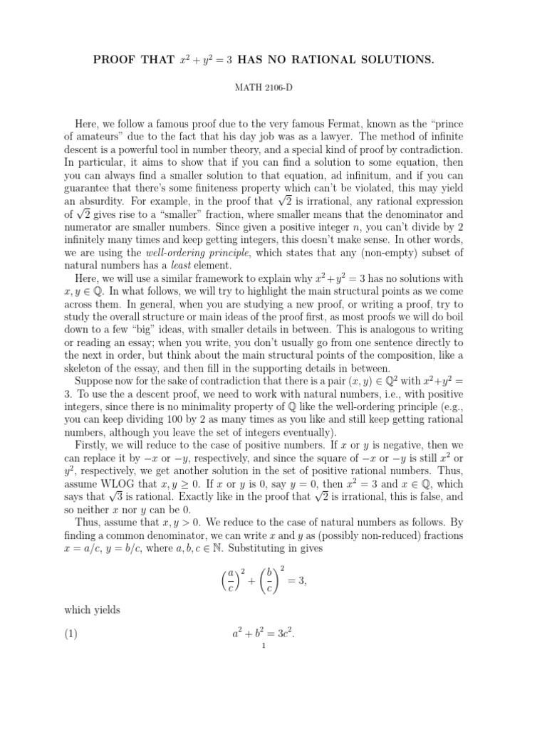 Fermat Infinite Descent Problem | PDF | Numbers | Abstract Algebra