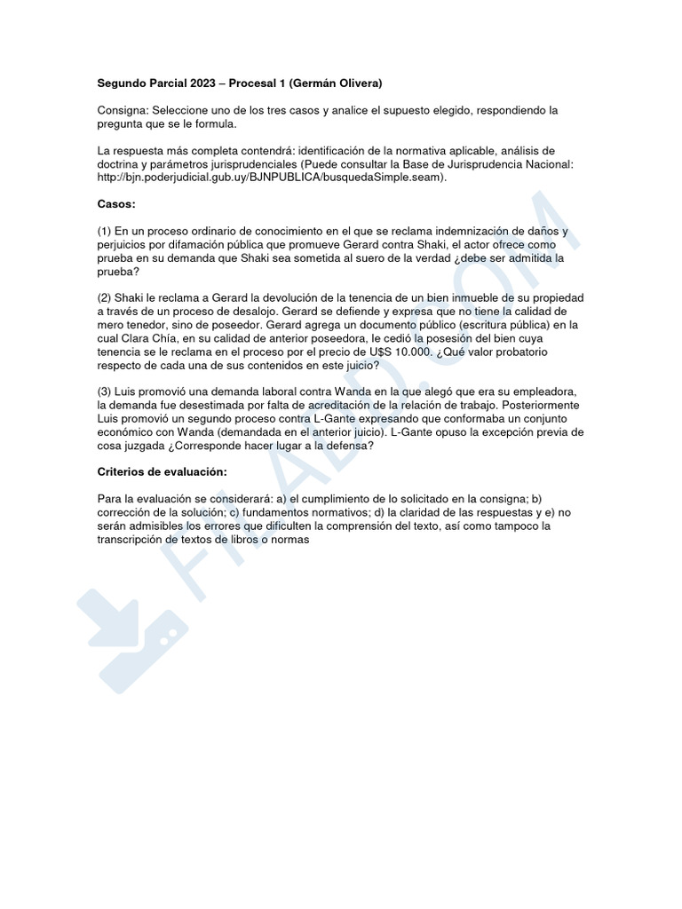 Segundo Parcial 2023 - Procesal 1 German Olivera 2023 | PDF