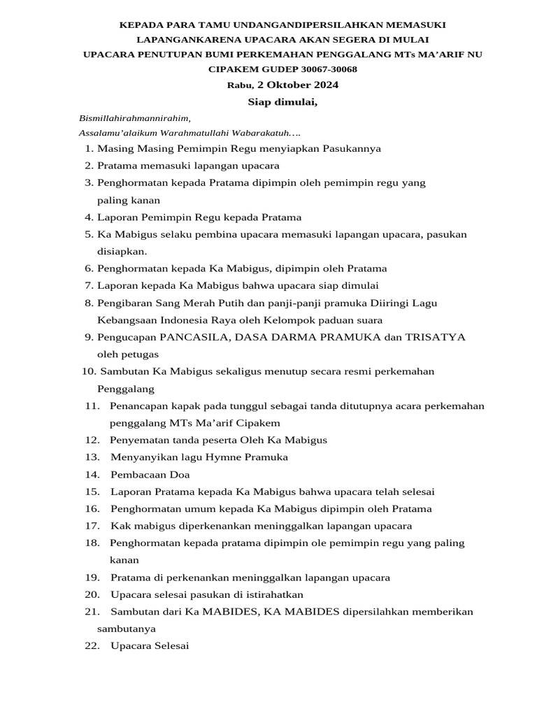 Teks MC Pembukaan Perkemahan | PDF