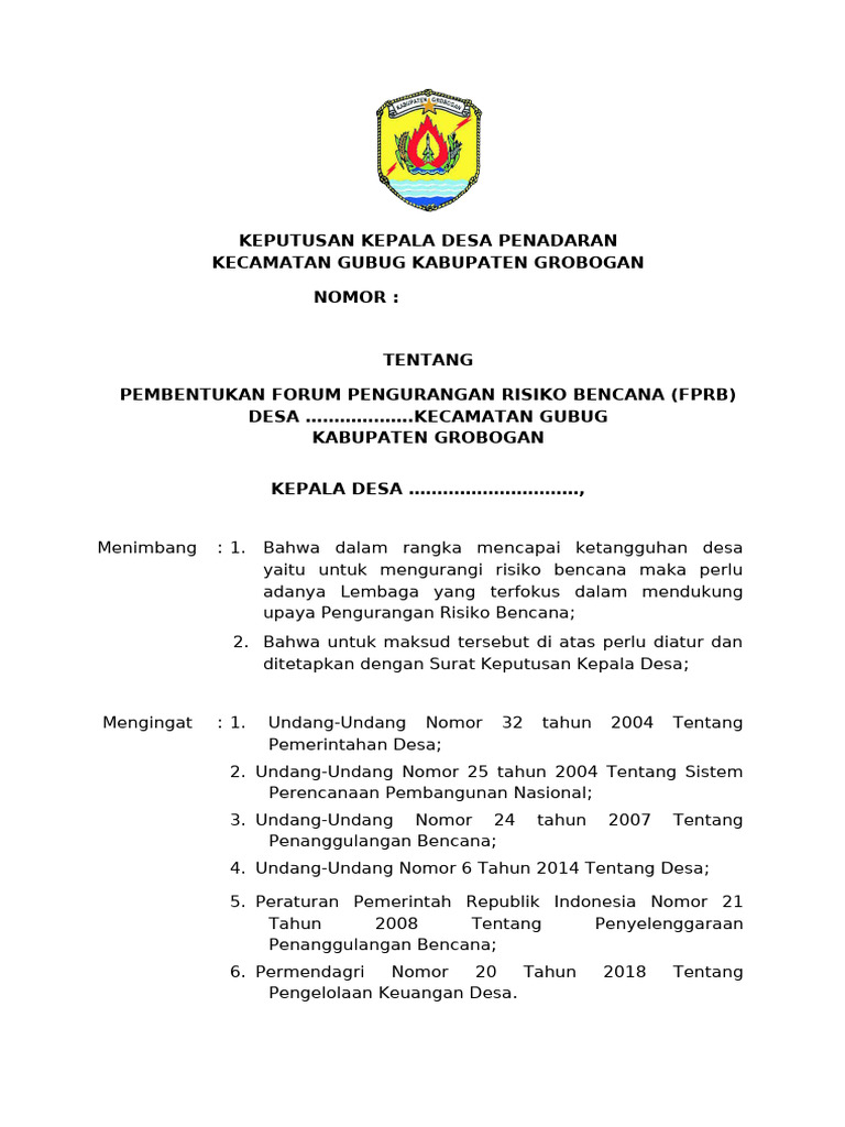 Contoh SK FPRB Desa | PDF