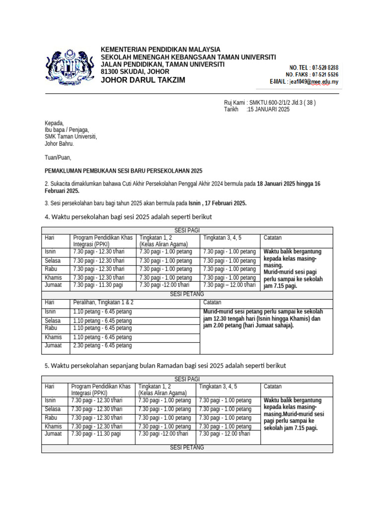 SURAT PEMAKLUMAN PEMBUKAAN SESI 2025 | PDF