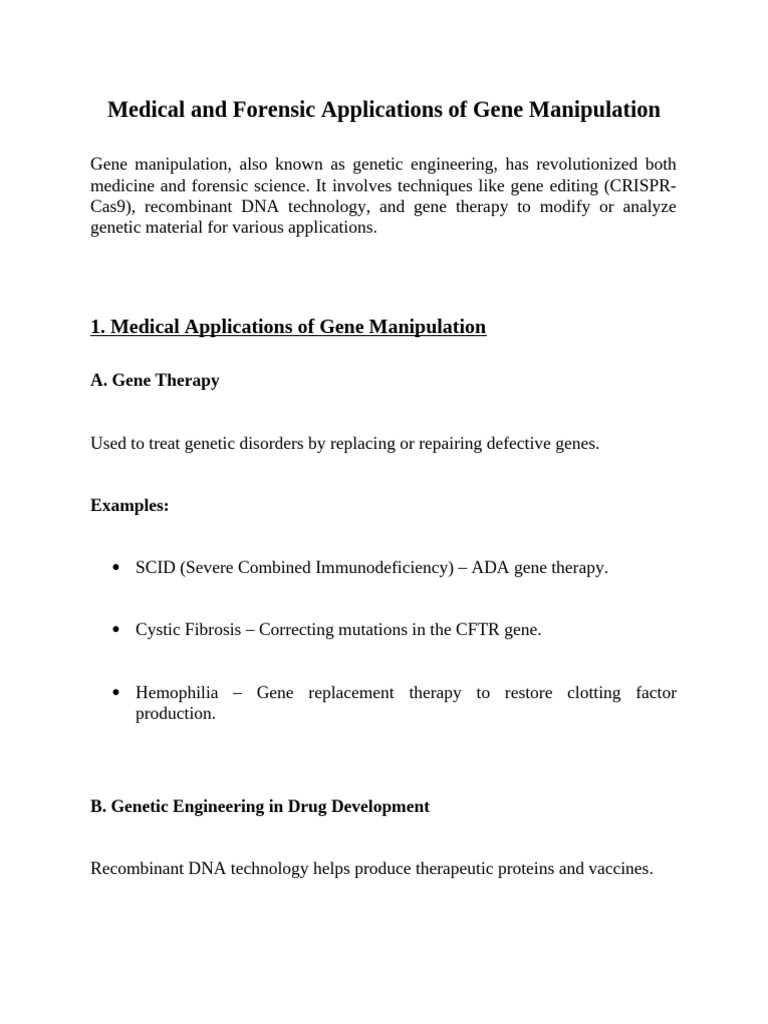Gene Manipulation in Medicine and Forensics | PDF | Gene Therapy ...