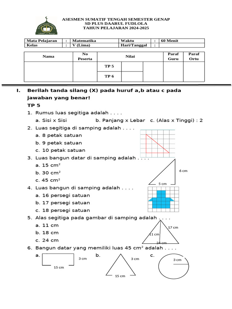 STS 2 MTK Kelas 5 | PDF