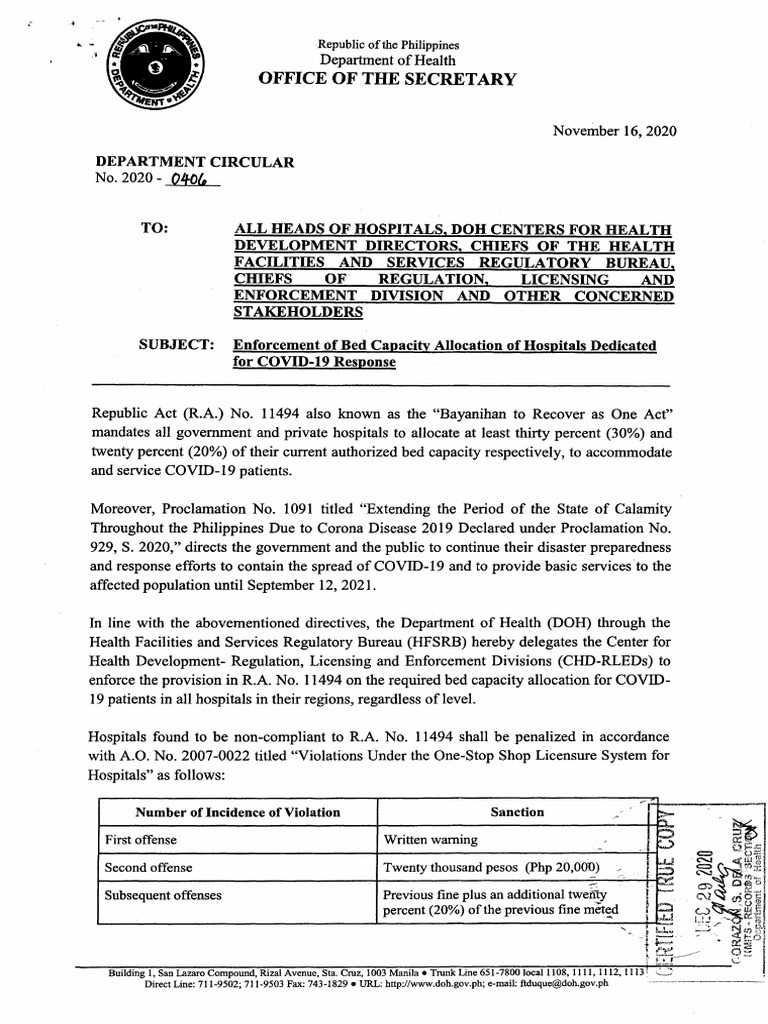 DOH Department Circular No 2020 0406 | PDF | Philippines