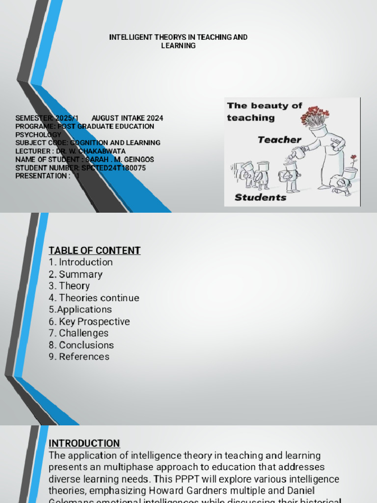 Presentation1 Application of Inteligence Theory in Teaching and Learning (1)_Phoenix | PDF