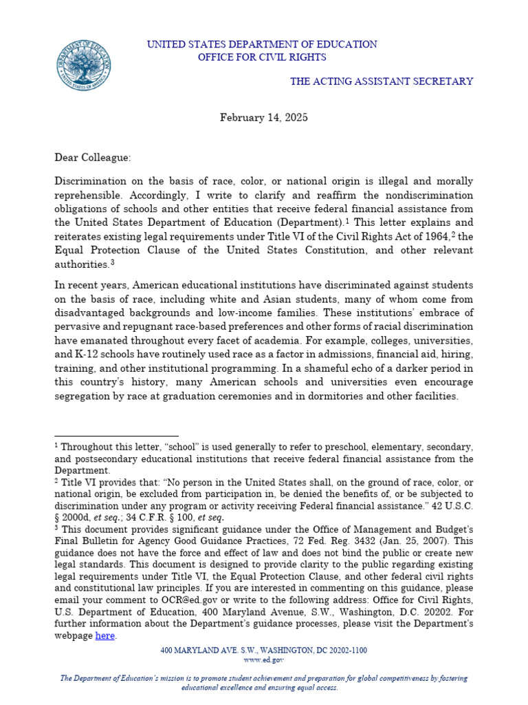 Dear Colleague Letter From Department of Education | PDF | Race (Human Categorization ...