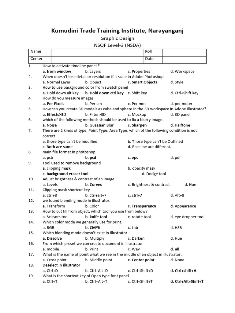 Graphic Design Level-3 NSDA Tools MCQ | PDF | Adobe Photoshop | Graphic ...
