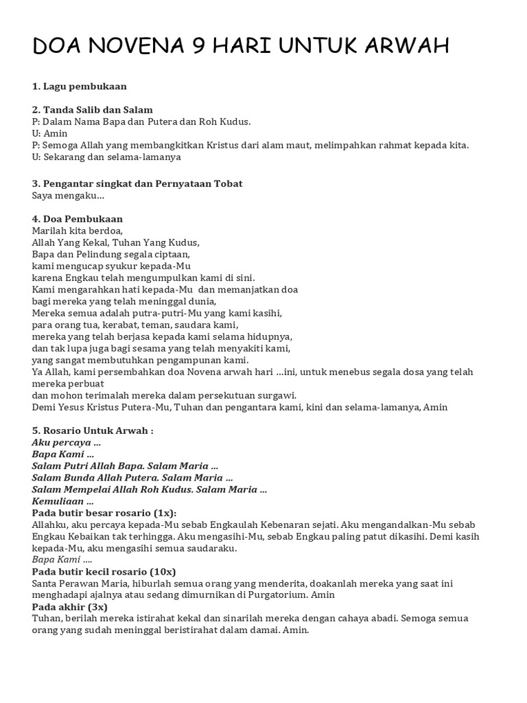 DOA Novena 9 Hari Untuk Arwah | PDF