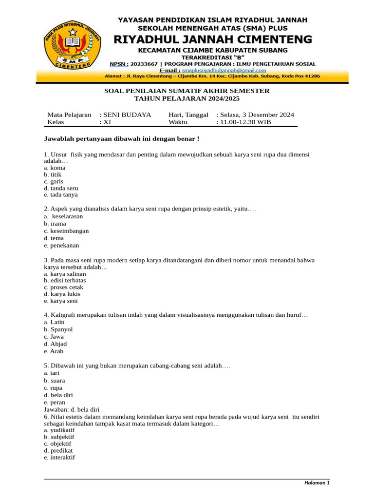 SOAL PSAS SBK XI 2024 | PDF