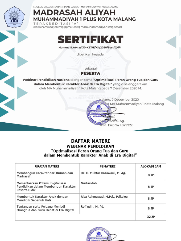 SERTIFIKAT Webinar Pendidikan | PDF