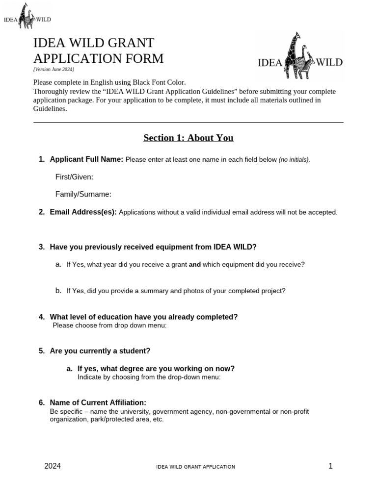 ApplicationForm IDEAWILD 2024 | PDF | Conservation Biology