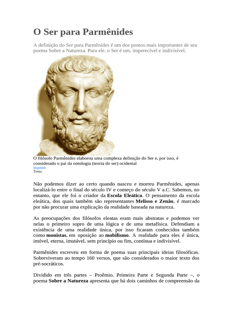 O Ser na Filosofia de Parmênides | PDF | Existência | Realidade