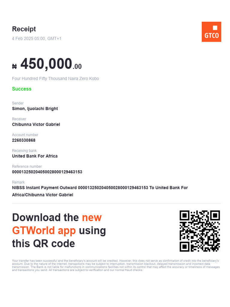 Bank Transfer Receipt Feb 2025 | PDF