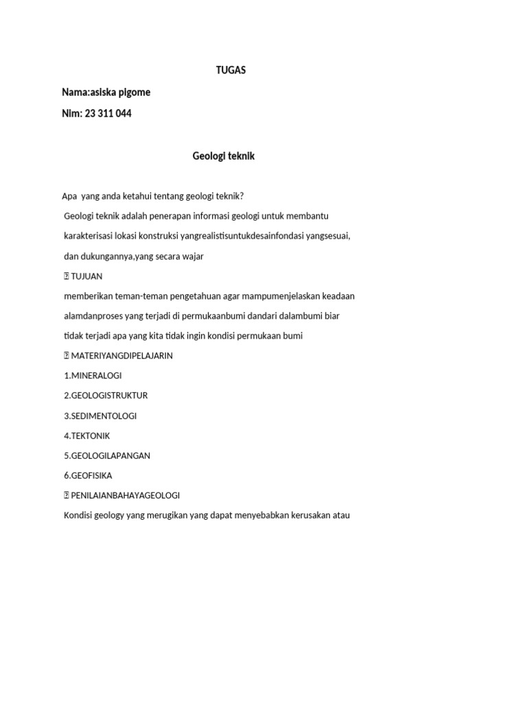Geologi Teknik Asiska Pigome | PDF