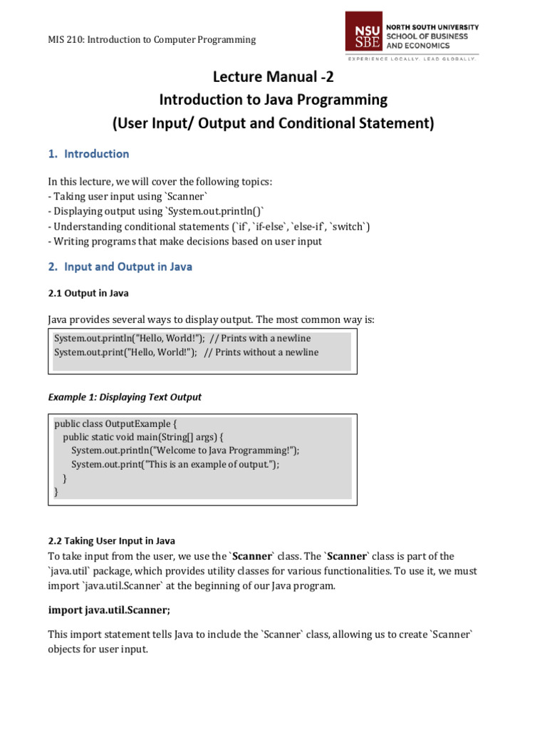 Java Lecture 2 | PDF | Integer (Computer Science) | Software Development Java Lecture 2 | PDF | Integer (Computer Science) | Software Development
