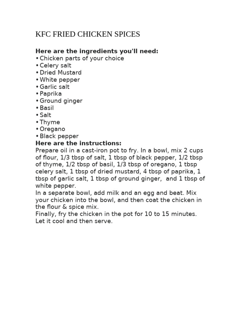 KFC Spice Blend Recipe Guide | PDF