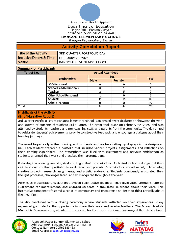 BANGON ES - 2nd QUARTER PORTFOLIO-DAY - Narrative-Report-Template | PDF ...