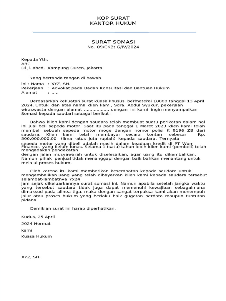 Contoh Somasi 1 | PDF