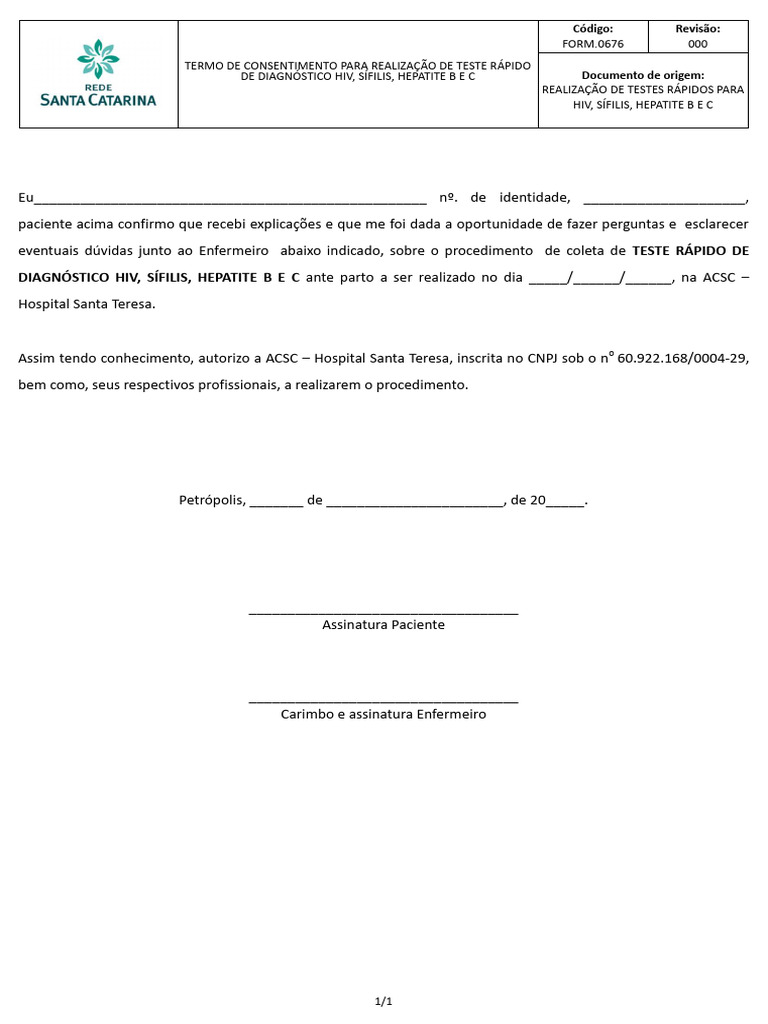 Form.0676 - TR - Termo de Consentimento para Realização de Teste Rápido ...
