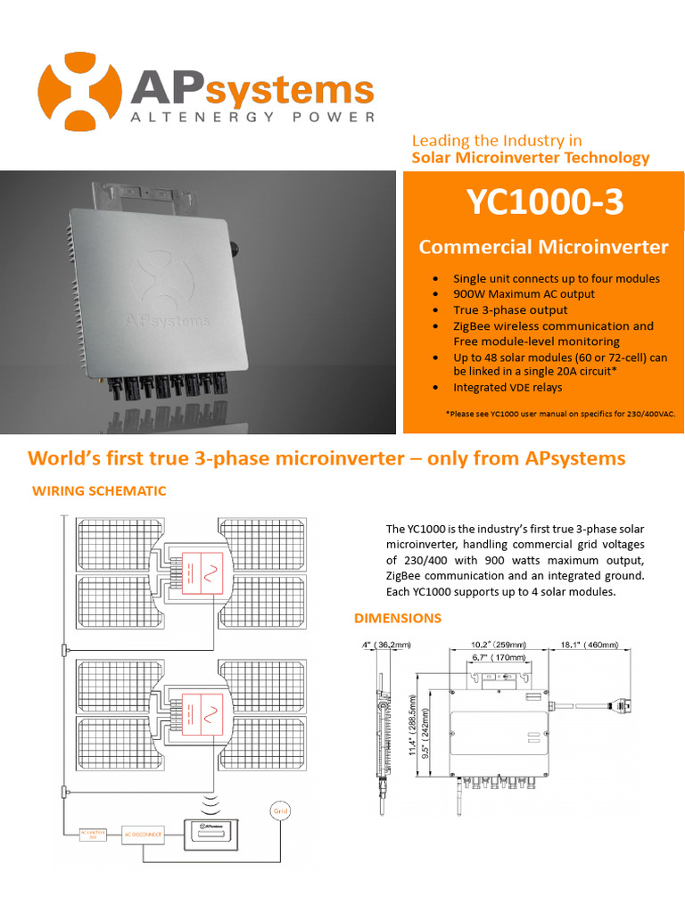 APsystems YC1000-3 Microinverter Specs | PDF | Electrical Equipment ...