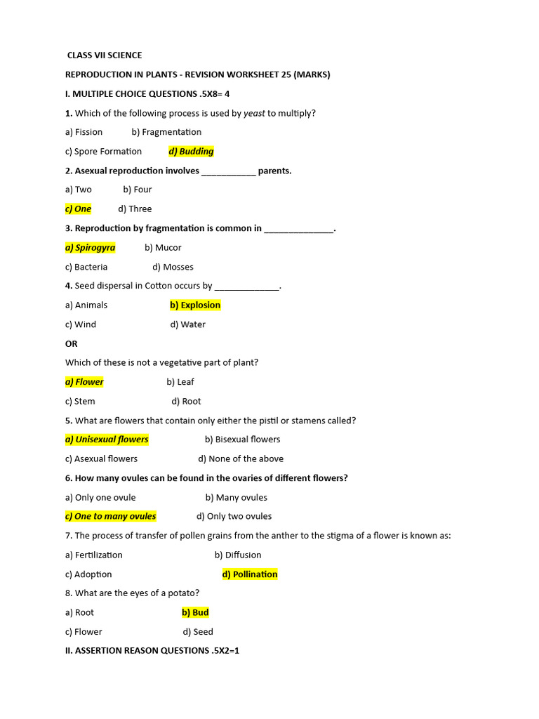 Reproduction in Plants Solution | PDF | Flowers | Plant Reproduction