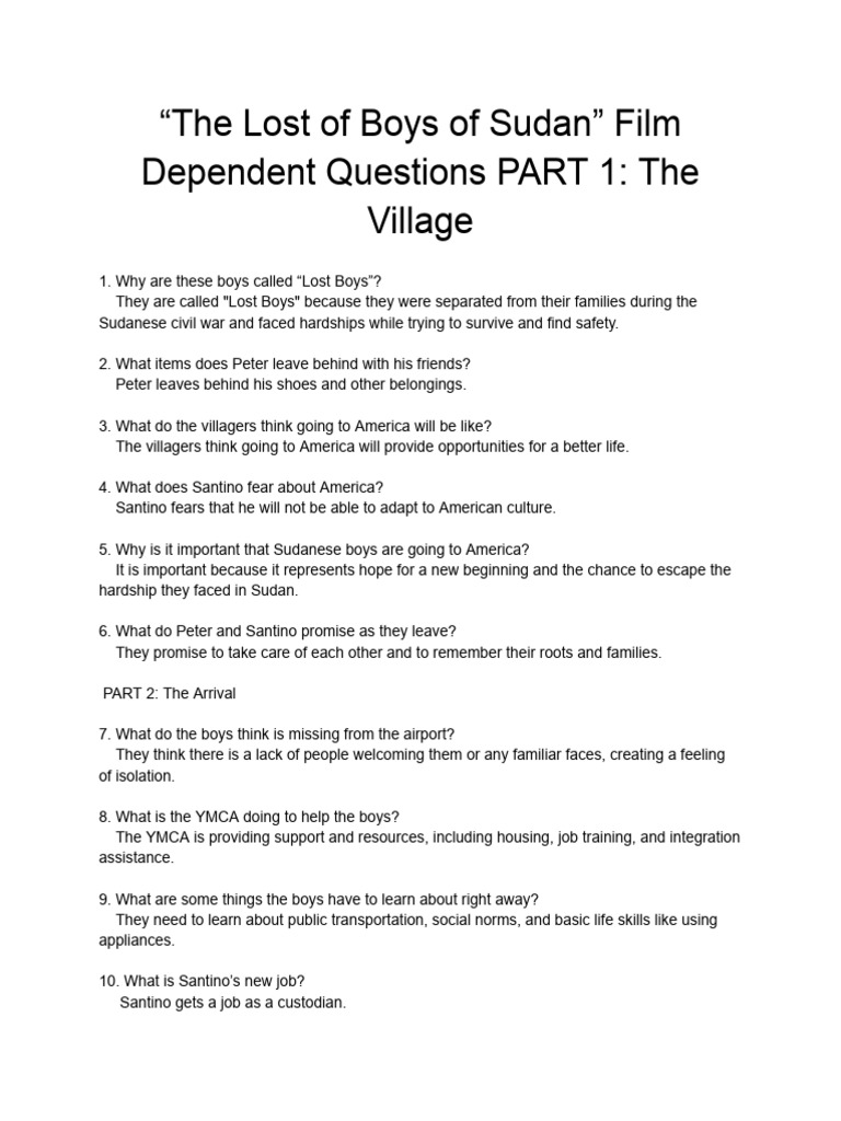“The Lost of Boys of Sudan” Film Dependent Questions | PDF | Psychology ...