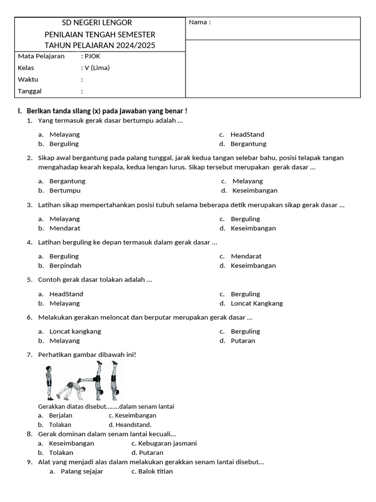 SOAL MID SEM II KELAS 5 PJOK 2025 | PDF