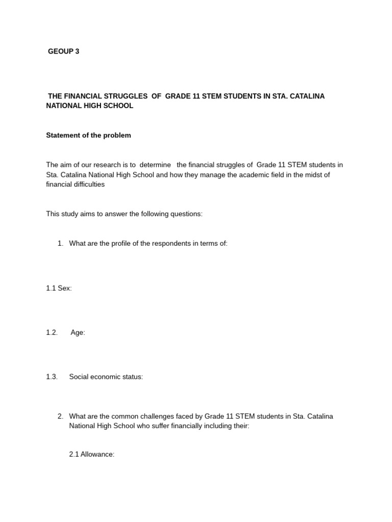 Financial Struggles of Grade 11 STEM Students | PDF