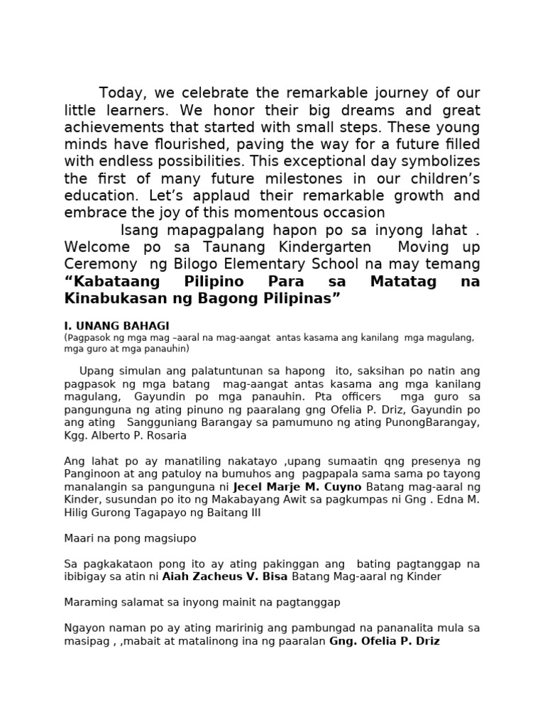 2024 EMCEE SCRIPT FOR MOVING UP CEREMONY Janette | PDF