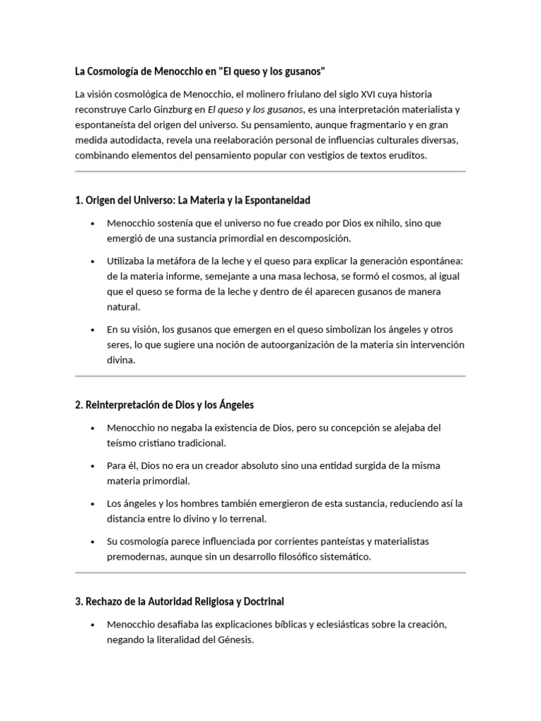 Cosmología Materialista de Menocchio | PDF | Creencia religiosa y doctrina