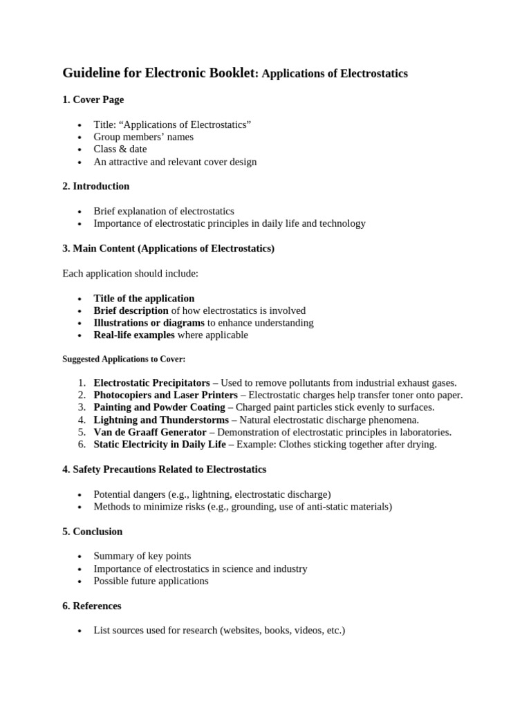 GUIDELINES RUBRIC For Static Charge Booklet | PDF