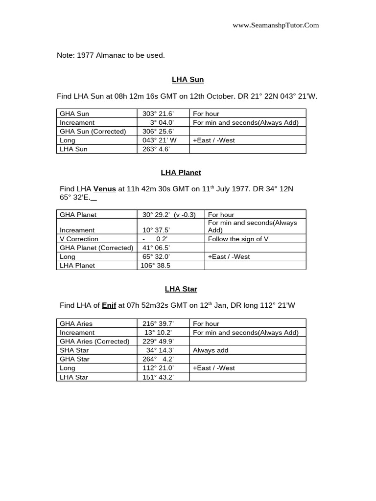 LHA and GHA Calculations Guide | PDF
