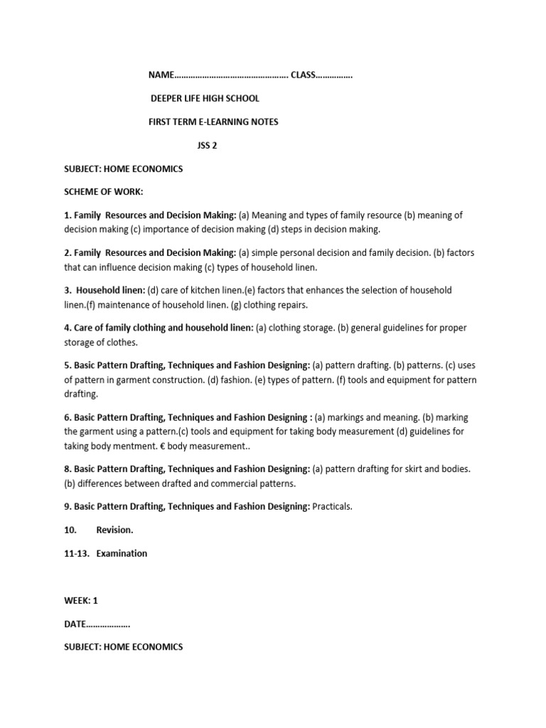 JSS2 Home Economics: Resources & Linen Care | PDF | Seam (Sewing ...