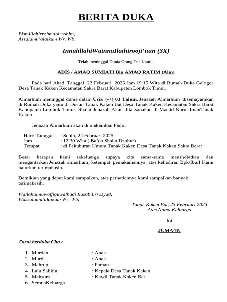 BERITA DUKA papuk sumi | PDF