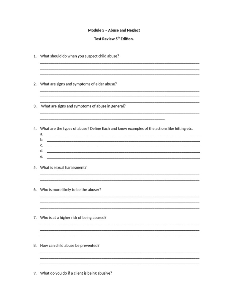 Module 5 - Abuse and Neglect Test Review 5th Ed | PDF | Child Abuse ...