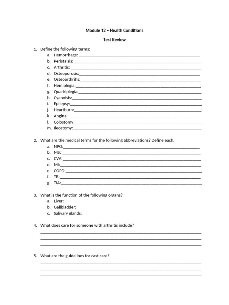 Module 12 - Health Conditions test review 5th ed (1) | PDF | Sexually ...
