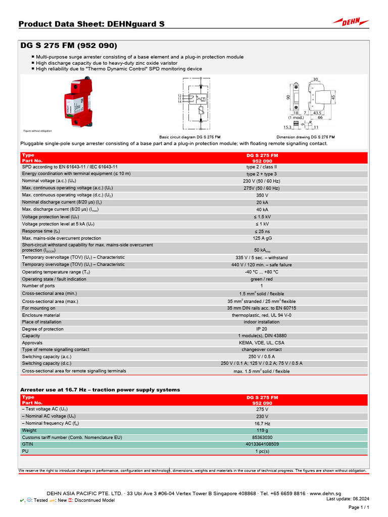 DEHNguard S DG S 275 FM Surge Arrester | PDF | Alternating Current ...