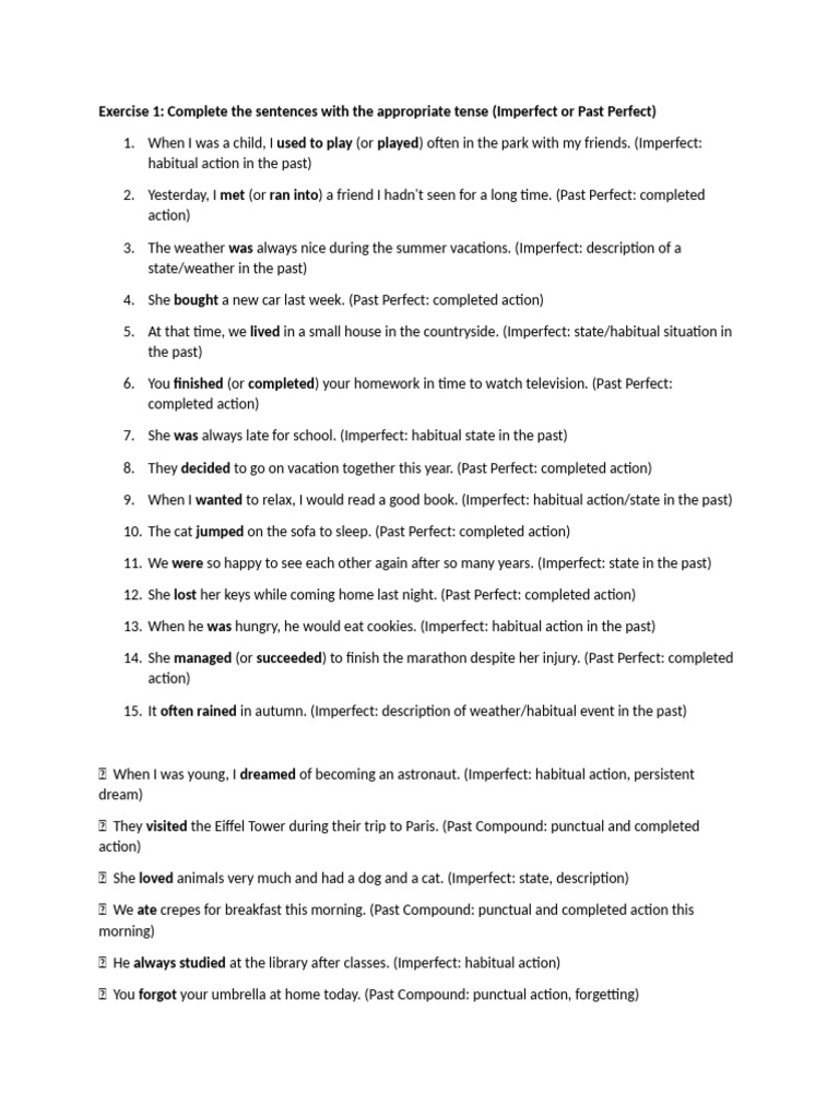 Passé Composé vs Imparfait Exercises | PDF | Grammar | Linguistics